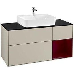 Villeroy & Boch Villeroy und Boch Finion Waschtischunterschrank F172HBHH 120cm, Abdeckplatte black matt, Regal rechts Peony, Sand Matt Lacquer