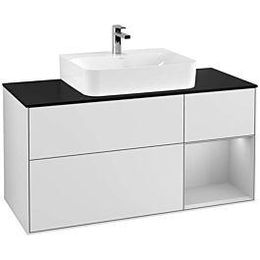 Villeroy & Boch Villeroy und Boch Finion Waschtischunterschrank G172GJMT 120cm, Abdeckplatte black matt, Emotion, Regal rechts Light grey matt, White matt lacquer