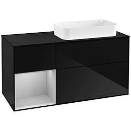 Villeroy & Boch Villeroy und Boch Finion Waschtischunterschrank F272GJPH 120cm, Abdeckplatte black matt, Regal links Light grey matt, Glossy Black Lacquer