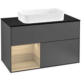 Villeroy & Boch Villeroy und Boch Finion Waschtischunterschrank G242PCGK 100cm, Abdeckplatte black matt, Emotion, Regal links Oak Veneer, Anthracite matt