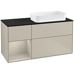 Villeroy & Boch Villeroy und Boch Finion Waschtischunterschrank G272HHHH 120cm, Abdeckplatte black matt, Emotion, Regal links Sand Matt Lacquer, Sand Matt Lacquer