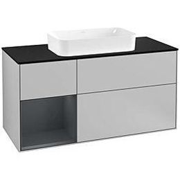 Villeroy & Boch Villeroy und Boch Finion Waschtischunterschrank F292HGGJ 120cm, Abdeckplatte black matt, Regal links Midnight Blue Matt Lacquer, Light grey matt