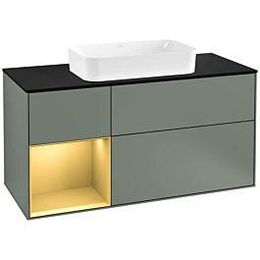 Villeroy & Boch Villeroy und Boch Finion Waschtischunterschrank F292HFGM 120cm, Abdeckplatte black matt, Regal links Gold matt, Olive Matt Lacquer