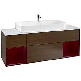 Villeroy & Boch Villeroy und Boch Finion Waschtischunterschrank F211HBGN 160cm, Abdeckplatte white matt, Regale Peony matt lacquer, Walnut veneer