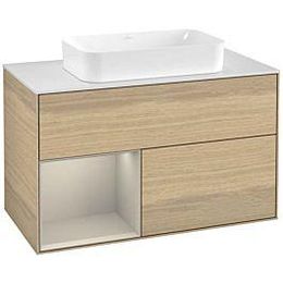 Villeroy & Boch Villeroy und Boch Finion Waschtischunterschrank F241HHPC 100x60,3cm, Abdeckplatte white matt, Regal links Sand Matt Lacquer, Oak Veneer