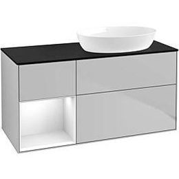 Villeroy & Boch Villeroy und Boch Finion Waschtischunterschrank GA42GFGJ 120cm, Abdeckplatte black matt, Emotion, Regale Glossy white lacquer, Light grey matt