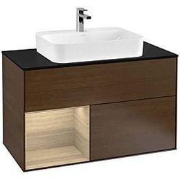 Villeroy & Boch Villeroy und Boch Finion Waschtischunterschrank G362PCGN 100cm, Abdeckplatte black matt, Emotion, Regal links Oak Veneer, Walnut veneer