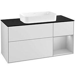 Villeroy & Boch Villeroy und Boch Finion Waschtischunterschrank G302GJMT 120cm, Abdeckplatte black matt, Emotion, Regal rechts Light grey matt, White matt lacquer