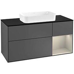 Villeroy & Boch Villeroy und Boch Finion Waschtischunterschrank G302HHGK 120cm, Abdeckplatte black matt, Emotion, Regal rechts Sand Matt, Anthracite matt