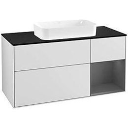 Villeroy & Boch Villeroy und Boch Finion Waschtischunterschrank G302GKMT 120cm, Abdeckplatte black matt, Emotion, Regal rechts Anthracite matt, White matt lacquer