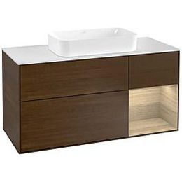 Villeroy & Boch Villeroy und Boch Finion Waschtischunterschrank F301PCGN 120cm, Abdeckplatte white matt, Regal rechts Oak Veneer, Walnut veneer