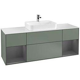 Villeroy & Boch Villeroy und Boch Finion Waschtischunterschrank G451GKGM 160cm, Abdeckplatte white matt, Emotion, Regale Anthracite matt lacquer, Olive Matt Lacquer