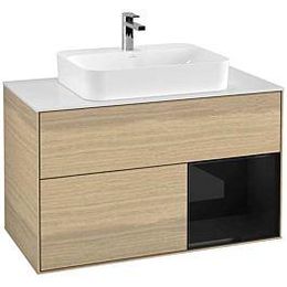 Villeroy & Boch Villeroy und Boch Finion Waschtischunterschrank F371PHPC 100cm, Abdeckplatte white matt, Regal rechts Glossy Black Lacquer, Oak Veneer