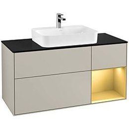 Villeroy & Boch Villeroy und Boch Finion Waschtischunterschrank F422HFHH 120cm, Abdeckplatte black matt, Regal rechts Gold matt, Sand Matt Lacquer