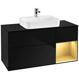 Villeroy & Boch Villeroy und Boch Finion Waschtischunterschrank F422HFPH 120cm, Abdeckplatte black matt, Regal rechts Gold matt, Glossy Black Lacquer