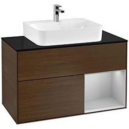 Villeroy & Boch Villeroy und Boch Finion Waschtischunterschrank G122GJGN 100cm, Abdeckplatte black matt, Emotion, Regal rechts Light grey matt, Walnut veneer