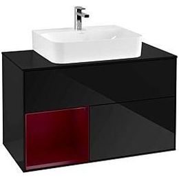 Villeroy & Boch Villeroy und Boch Finion Waschtischunterschrank F112HBPH 100cm, Abdeckplatte white matt, Regal links Peony, Glossy Black Lacquer