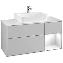 Villeroy & Boch Villeroy und Boch Finion Waschtischunterschrank G171GFGJ 120cm, Abdeckplatte white matt, Emotion, Regal rechts Glossy white lacquer, Light grey matt