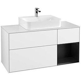 Villeroy & Boch Villeroy und Boch Finion Waschtischunterschrank F171PDGF 120cm, Abdeckplatte white matt, Regal rechts Black matt lacquer, Glossy white lacquer