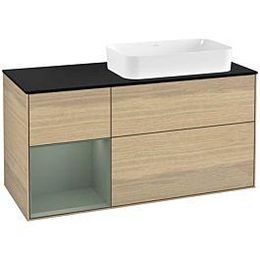 Villeroy & Boch Villeroy und Boch Finion Waschtischunterschrank G272GMPC 120cm, Abdeckplatte black matt, Emotion, Regal links Olive Matt Lacquer, Oak Veneer