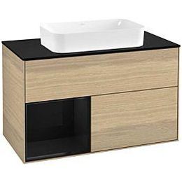 Villeroy & Boch Villeroy und Boch Finion Waschtischunterschrank G242PHPC 100cm, Abdeckplatte black matt, Emotion, Regal links Glossy Black Lacquer, Oak Veneer