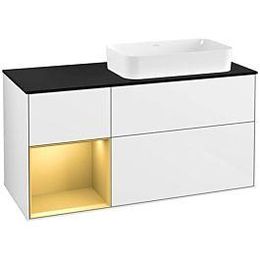 Villeroy & Boch Villeroy und Boch Finion Waschtischunterschrank G272HFGF 120cm, Abdeckplatte black matt, Emotion, Regal links Gold matt, Glossy white lacquer