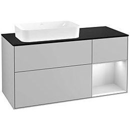 Villeroy & Boch Villeroy und Boch Finion Waschtischunterschrank G282MTGJ 120cm, Abdeckplatte black matt, Emotion, Regal rechts White matt lacquer, Light grey matt