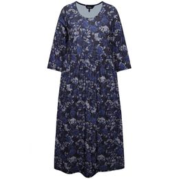 Ulla Popken Kleid Damen Gr&ouml;&szlig;e 42/44 blau / schwarz Winterkleid