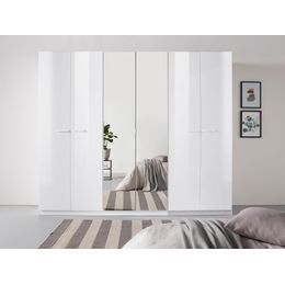 Drehtürenschrank Rauch "Kleiderschrank Schrank Garderobe TOPSELLER OTELI inkl. Inneneinteilung" Schränke Gr. B/H/T: 270 cm x 229 cm x 54 cm, Mit Spiegel, weiß (weiß, hochglanz weiß) mit 3 Innenschubladen extra Böden optional Spiegel MADE IN GERMANY