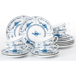 Teeservice Seltmann Weiden "Geschirr-Set, 18 Teile, Amina Strohblume, klein" Geschirr-Sets Gr. 18 tlg., weiß (weiß, blau) mit Blütenmotiv, Made in Germany