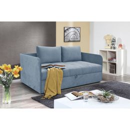 Schlafsofa Alina "Marla", blau (blaugrau xbo 26), B:209cm H:73cm T:95cm, Struktur fein XBO (100% Polyester), Sofas, Schlafsofa, inkl. Stauraum und 2 R&uuml;ckenkissen