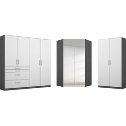 Schrank-Set Rauch "Kleiderschrank Schrank Garderobe Garderobenschrank Eckschrank HOMBURG" Kastenmöbel-Sets Gr. B/H/T: 298 cm x 197 cm x 208 cm, weiß (graumetallic, hochglanz weiß) viel Stauraum, oberer Schubkasten mit Einteilung MADE IN GERMANY