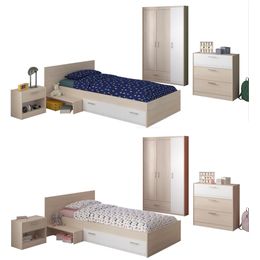 Jugendzimmer-Set Parisot "Parisot Kinderimmer Charly 12" Schlafzimmermöbel-Sets Gr. B/H: 112 cm x 67 cm, 4-teiliges Kinderzimmer, bestehend aus 3-trg. Kleiderschrank, Bett mit Schubkasten, Nako und Kommode, B/H: 90 cm x 200 cm, weiß (109, akazie, 23, weiß) Baby