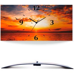 Wanduhr Artland "Sonnenuntergang am Strand" Wanduhren Gr. B/H/T: 60 cm x 30 cm x 0,3 cm, Funkuhr, orange 3D Optik gebogen, mit Quarz- oder Funkuhrwerk, versch. Größen