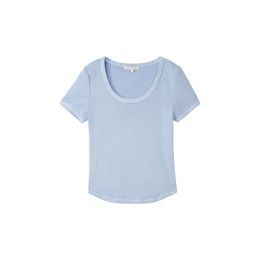 Tom Tailor Denim Damen T-Shirt aus Ripp, blau, Uni, Gr. XL