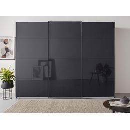 Schwebetürenschrank Rauch "Kleiderschrank Schrank Garderobe TOPSELLER OTELI inkl. Inneneinteilung" Schränke Gr. B/H/T: 271 cm x 210 cm x 62 cm, grau (graumetallic, hochglanz effektgrau) mit 3 Innenschubladen sowie zusätzlichen Einlegeböden MADE IN GERMANY