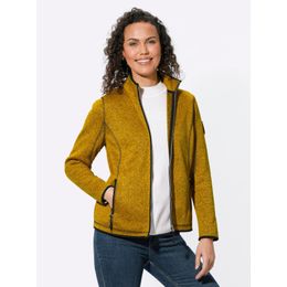 WITT Damen Strickfleecejacke in Melange-Optik, ocker-schwarz-gemustert, Gr&ouml;&szlig;e 40