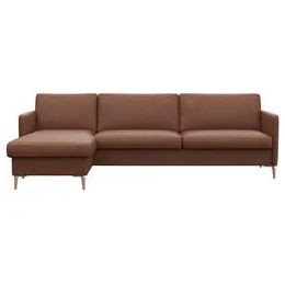 Ecksofa FLEXLUX "Fiore, super Sitzkomfort durch Kaltschaum im Sitz, L-Form" Sofas Gr. B/H/T: 247cm x 85cm x 92cm, Echtleder, braun (old chestnut) schmale Armlehnen, Füße Alu+ Eiche