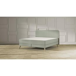 EMMA Elite Boxspringbett - Grün - 160x200 cm - Kopfteil Streifen - Natur Füße