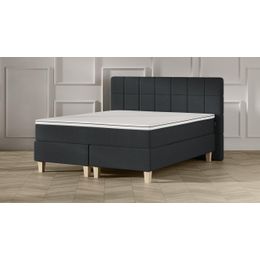 EMMA Classic Boxspringbett - dunkelgrau - 180x200 cm - Kopfteil Gesteppt - Natur Füße