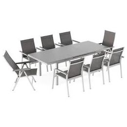 Kettler BasicPlus Garten-Essgruppe, silber, Alu/Textilene, Tisch 180/240x100cm, 6 Stapel-, 2 Multipositionssessel