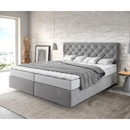 DeLife Boxspringbett Dream-Great 180x200 cm Mikrofaser Grau mit Matratze und Topper, Boxspringbetten