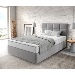 DeLife Boxspringbett Dream-Fine 120x200 cm Mikrofaser Grau mit Matratze und Topper, Boxspringbetten