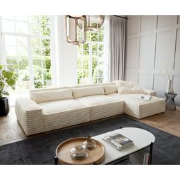 DeLife Ecksofa Sirpio XL 370x170 cm Plüschcord Beige Recamiere variabel, Ecksofas