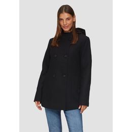 QS - Jacke mit Kapuze in Wolloptik, Damen, schwarz, Größe L