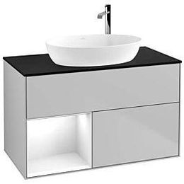 Villeroy & Boch Villeroy und Boch Finion Waschtischunterschrank G892GFGJ 100cm, Abdeckplatte black matt, Emotion, Regale Glossy white lacquer, Light grey matt