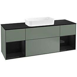 Villeroy & Boch Villeroy und Boch Finion Waschtischunterschrank G332PHGM 160cm, Abdeckplatte black matt, Emotion, Regale Glossy black lacquer, Olive Matt Lacquer