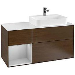 Villeroy & Boch Villeroy und Boch Finion Waschtischunterschrank G391GJGN 120cm, Abdeckplatte white matt, Emotion, Regal links Light grey matt, Walnut veneer