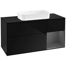 Villeroy & Boch Villeroy und Boch Finion Waschtischunterschrank F302GKPH 120cm, Abdeckplatte black matt, Regal rechts Anthracite matt, Glossy Black Lacquer