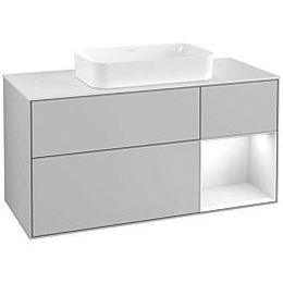 Villeroy & Boch Villeroy und Boch Finion Waschtischunterschrank G301GFGJ 120cm, Abdeckplatte white matt, Emotion, Regal rechts Glossy white lacquer, Light grey matt